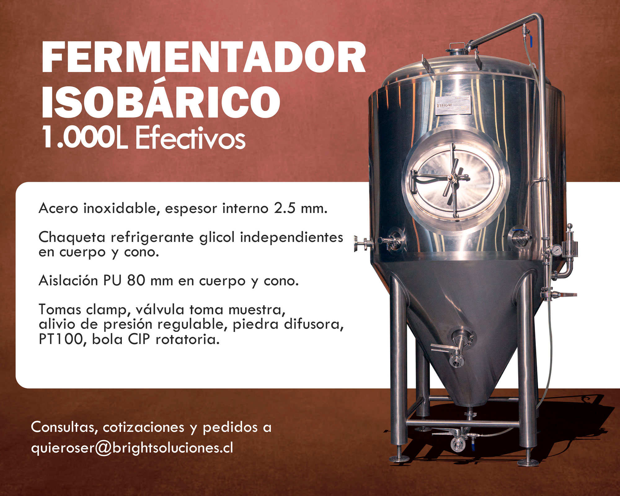 Fermentador Isobárico 1000L Efectivos - Fermentación: BRIGHT