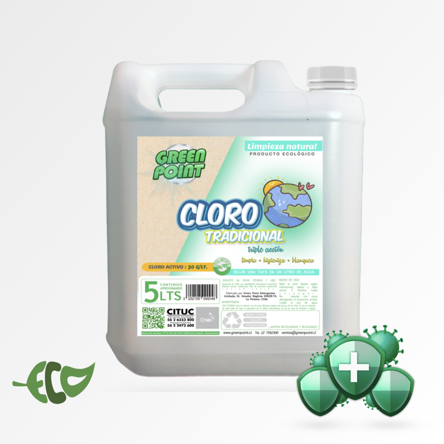 Cloro Tradicional en Bidon de 5 Litros ECOLOGICO
