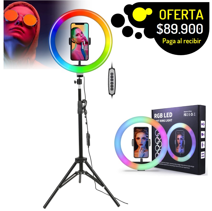 Aro de luz led rgb ringlight incluye tripode 2,1 metros f...