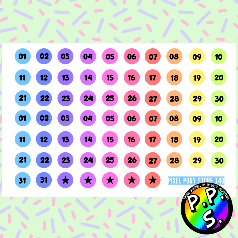 Lámina de Stickers 140 Números para el Mes