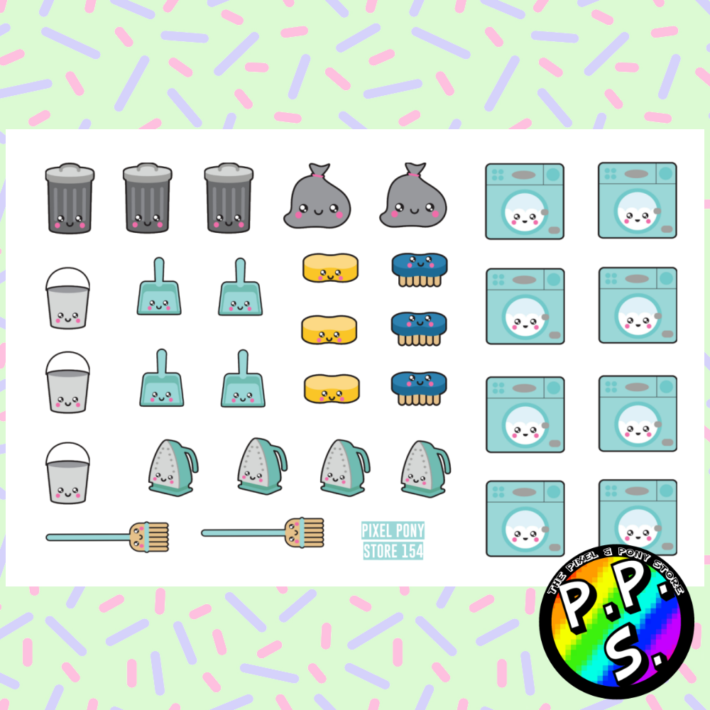 Lámina de Stickers 154 Limpieza Kawaii